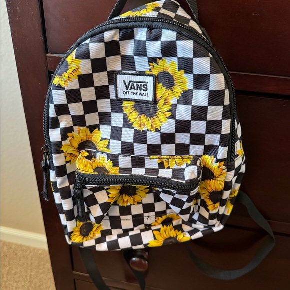 Vans | Accessories | Vans Black And White Checkered Sunflower Backpack ...